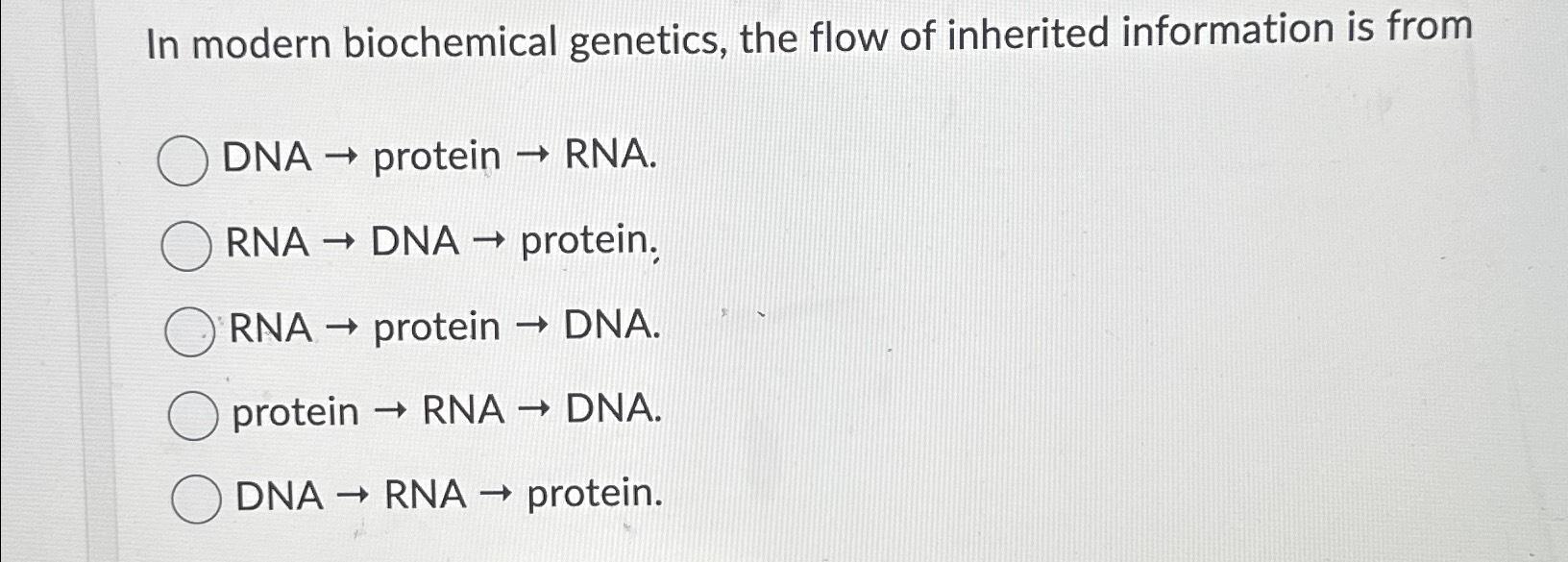 Solved In modern biochemical genetics, the flow of inherited | Chegg.com
