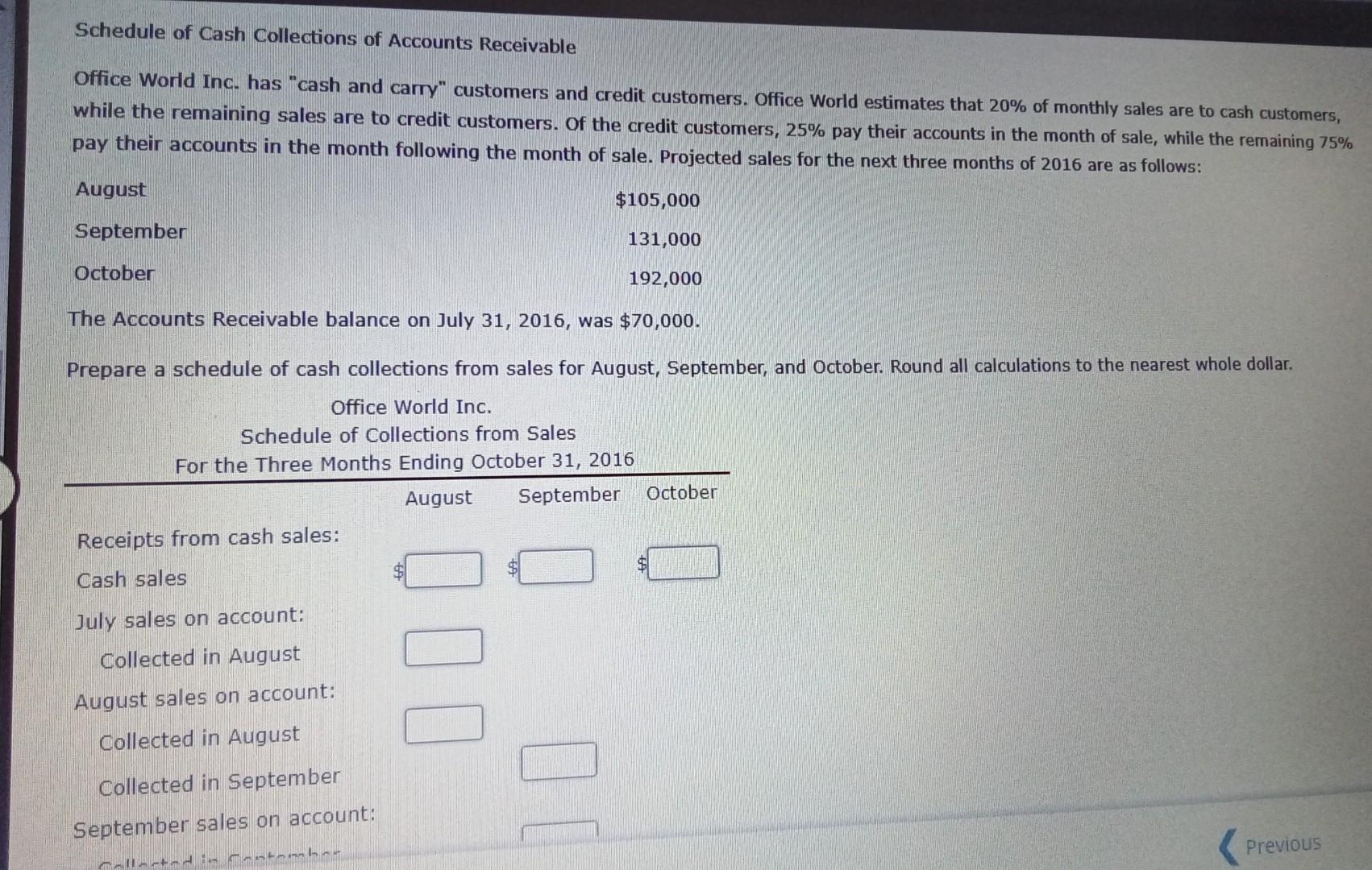 Solved Schedule of Cash Collections of Accounts Receivable | Chegg.com