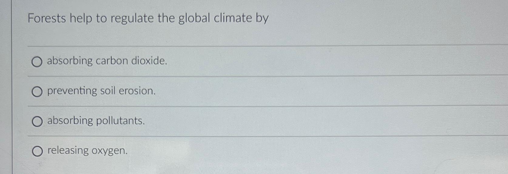 Solved Forests help to regulate the global climate | Chegg.com