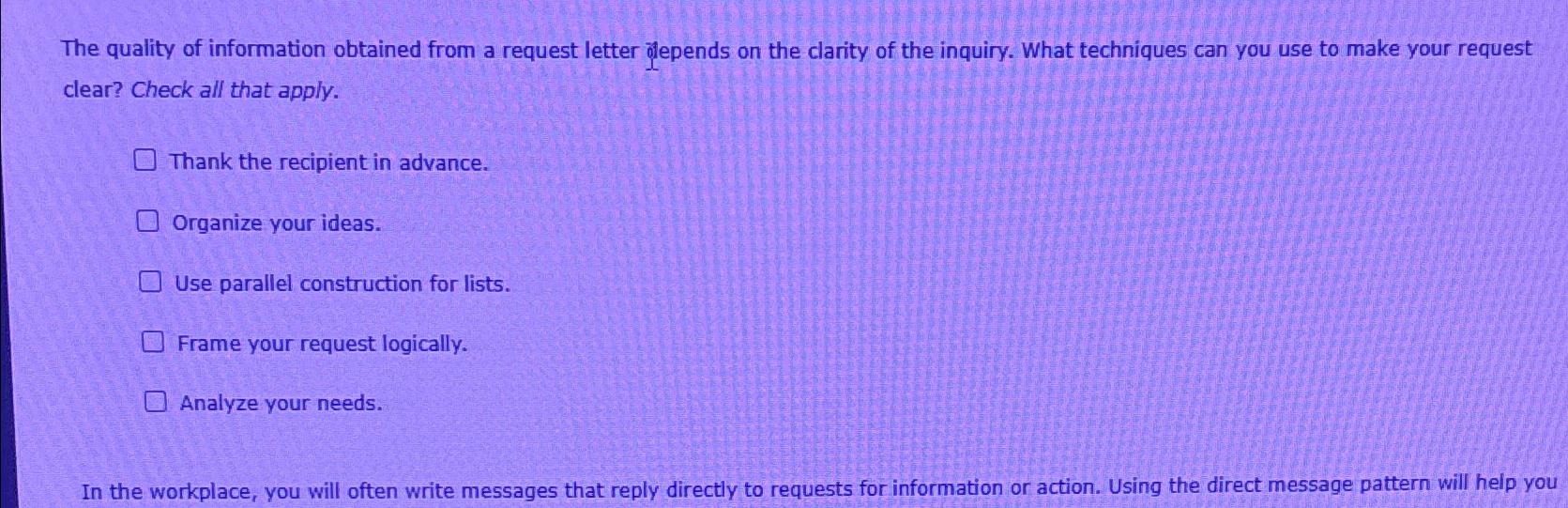 Solved The quality of information obtained from a request | Chegg.com