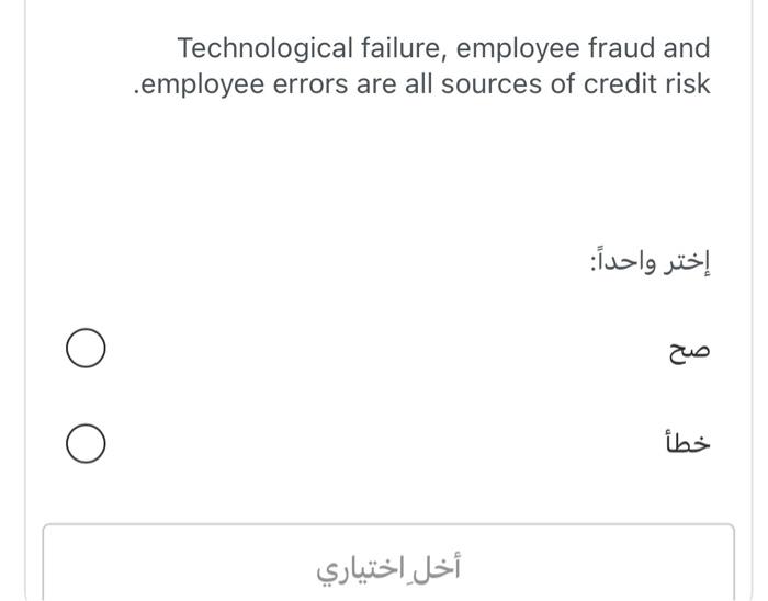 Solved O Technological failure, employee fraud and .employee | Chegg.com