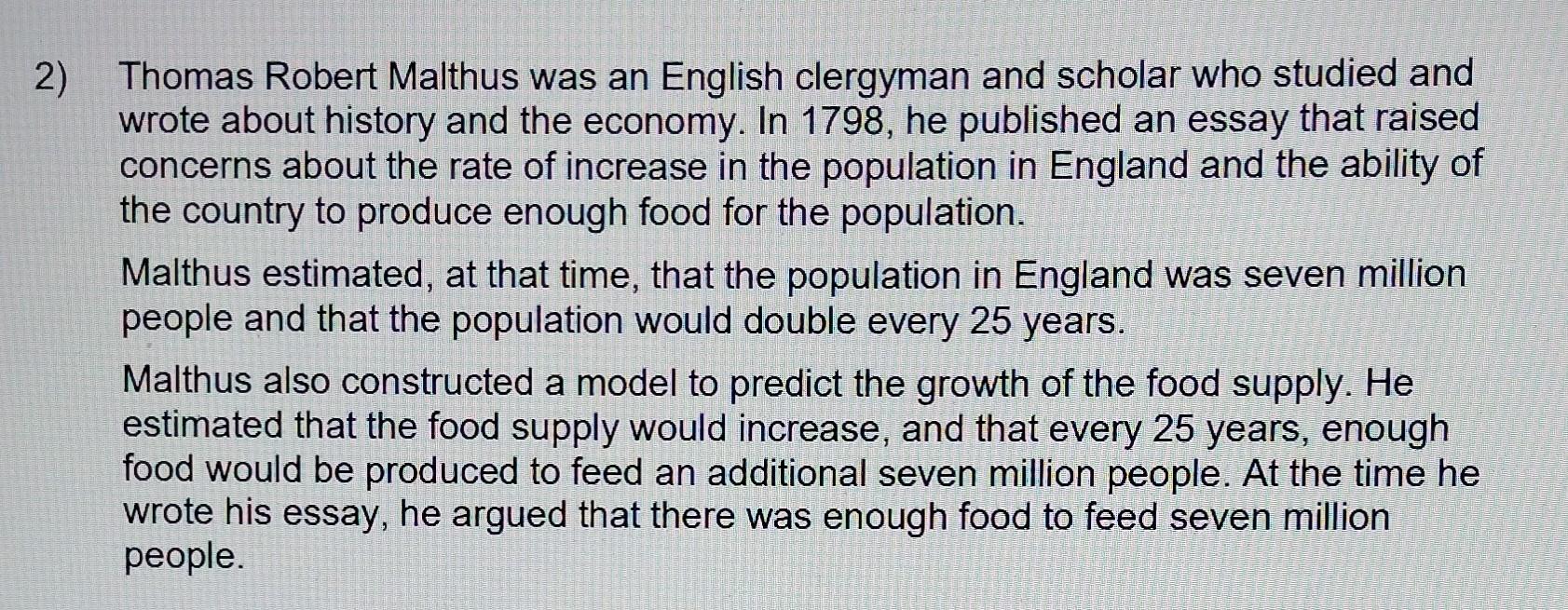 Solved Thomas Robert Malthus was an English clergyman and | Chegg.com