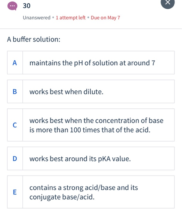 Solved 29 Unanswered 1 attempt left. Due on May 7 The pH of | Chegg.com