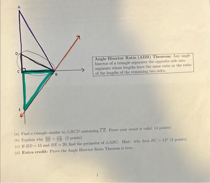 Solved Angle Bisector Ratio (ABR) Theorem: Any angle | Chegg.com