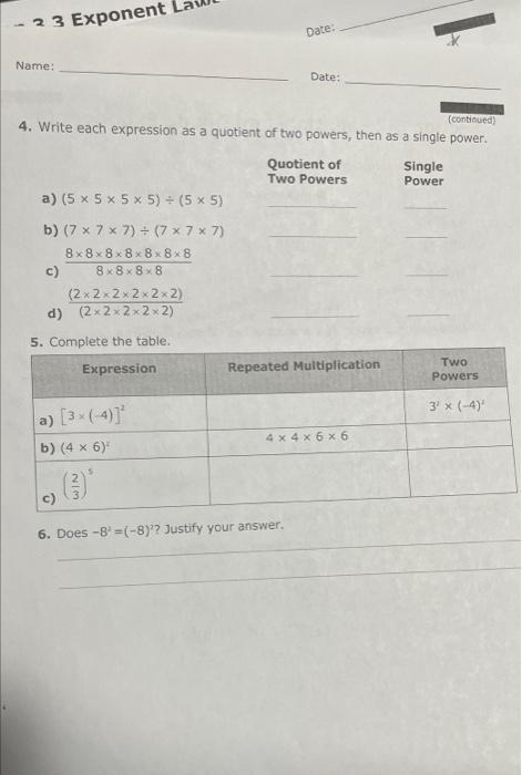 Solved (contioued) 4. Write each expression as a quotient of | Chegg.com