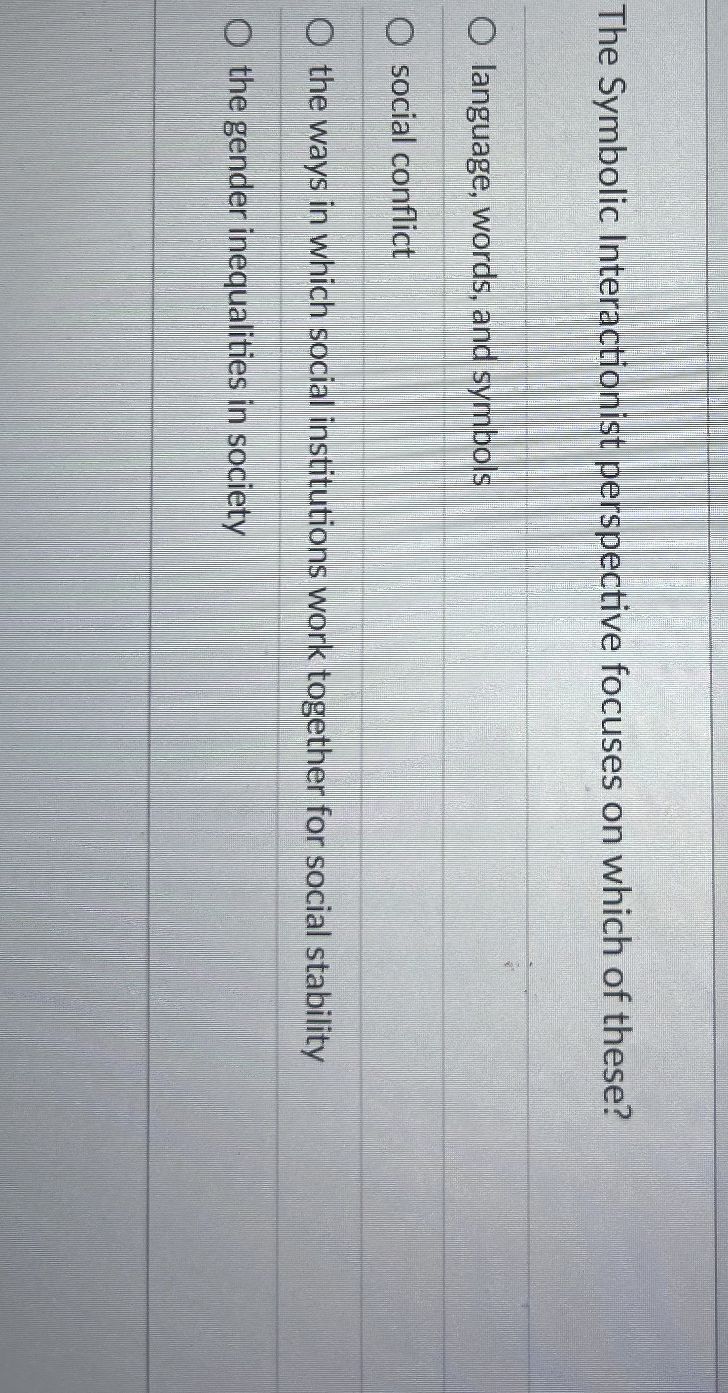 Solved The Symbolic Interactionist perspective focuses on | Chegg.com