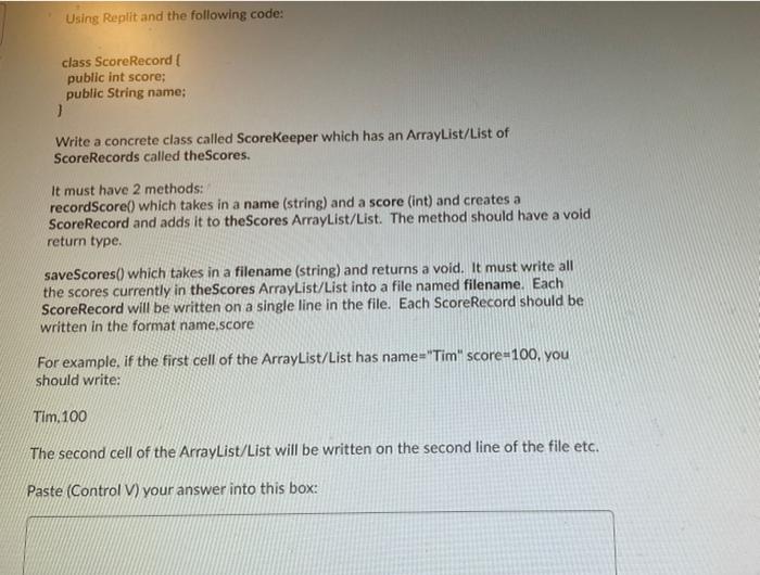 Solved Using Replit and the following code: class Score | Chegg.com