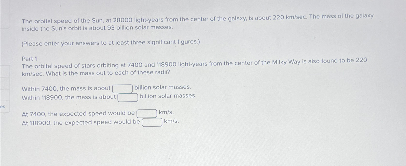 Solved The orbital speed of the Sun, at 28000 ﻿light-years | Chegg.com