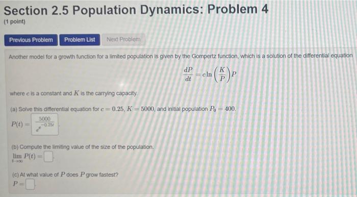 Solved Section 2 5 Population Dynamics Problem 4 1 Point