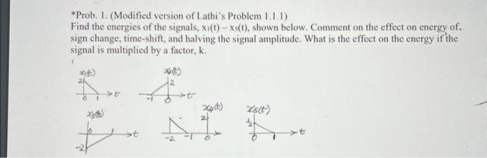 Solved *Prob. 1. (Modified version of Lathi's Problem 1.1.1) | Chegg.com