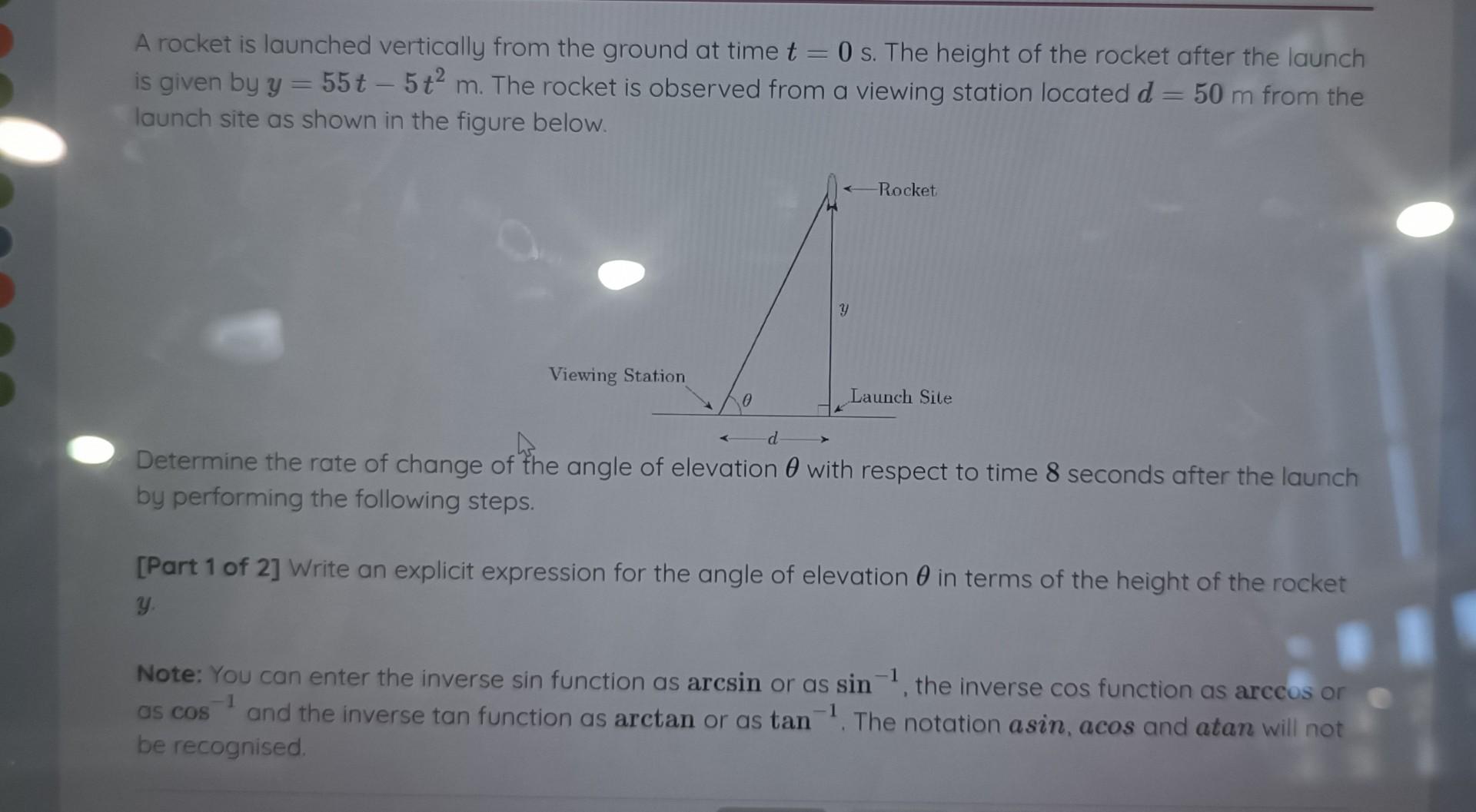 Solved A rocket is launched vertically from the ground at | Chegg.com