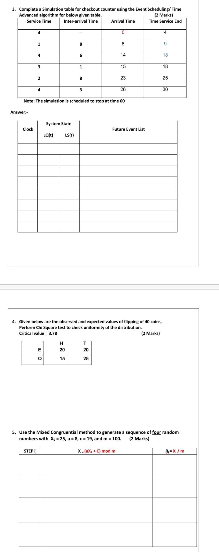 Solved 3. Complete a Simulation table for checkout counter | Chegg.com
