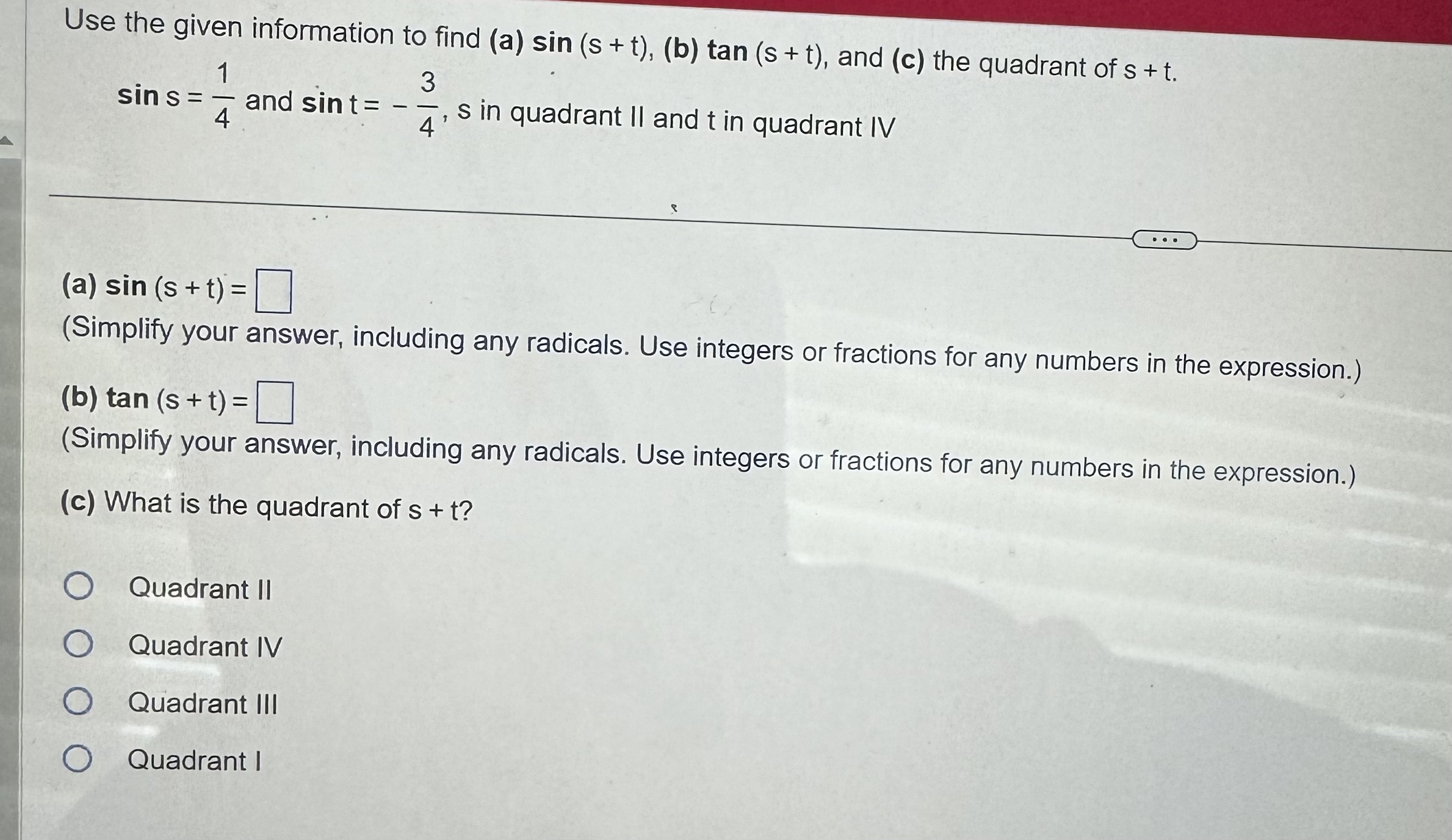 Solved Use the given information to find | Chegg.com