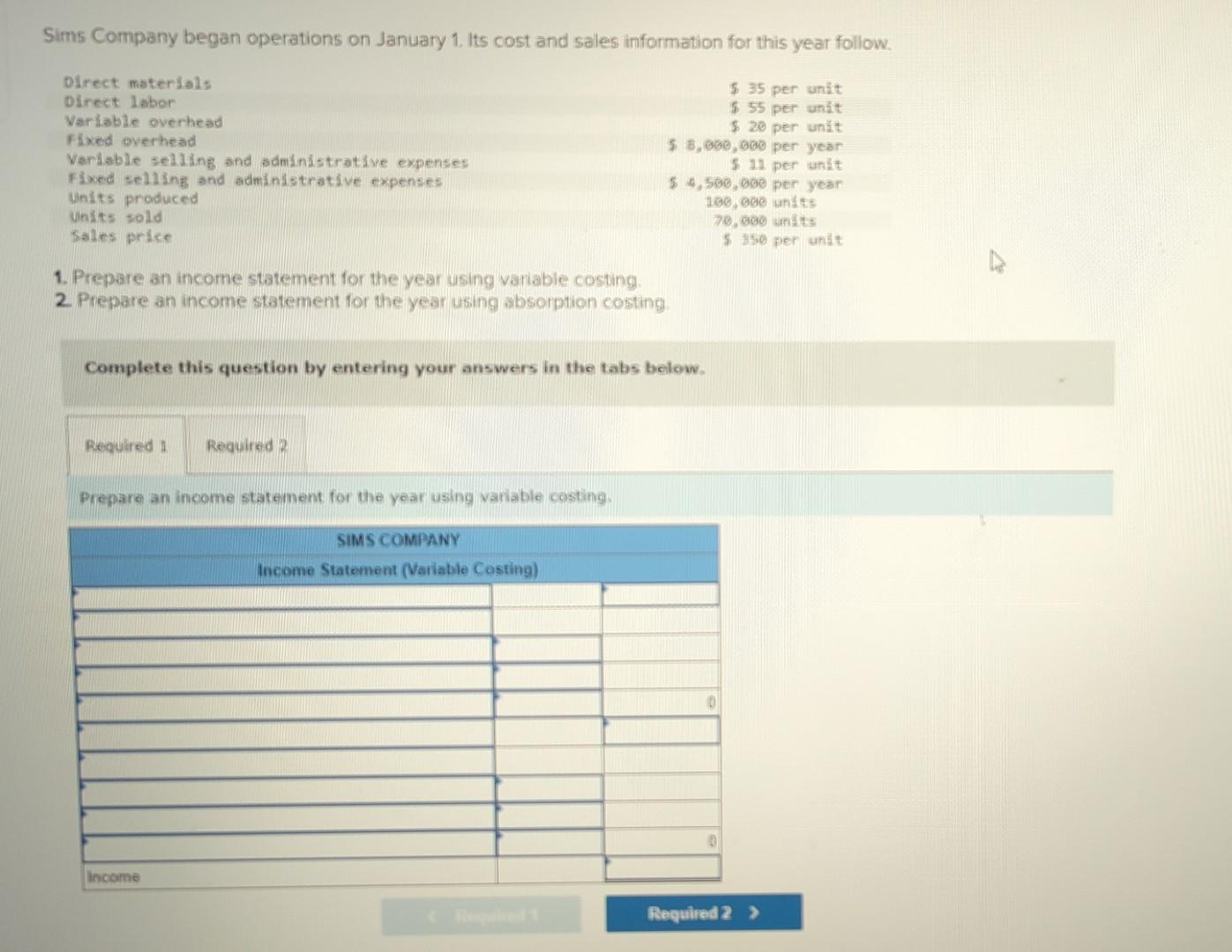 Solved Sims Company began operations on January 1. Its cost | Chegg.com
