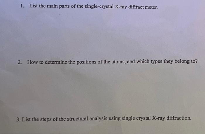 Solved 1. List the main parts of the single-crystal X-ray | Chegg.com