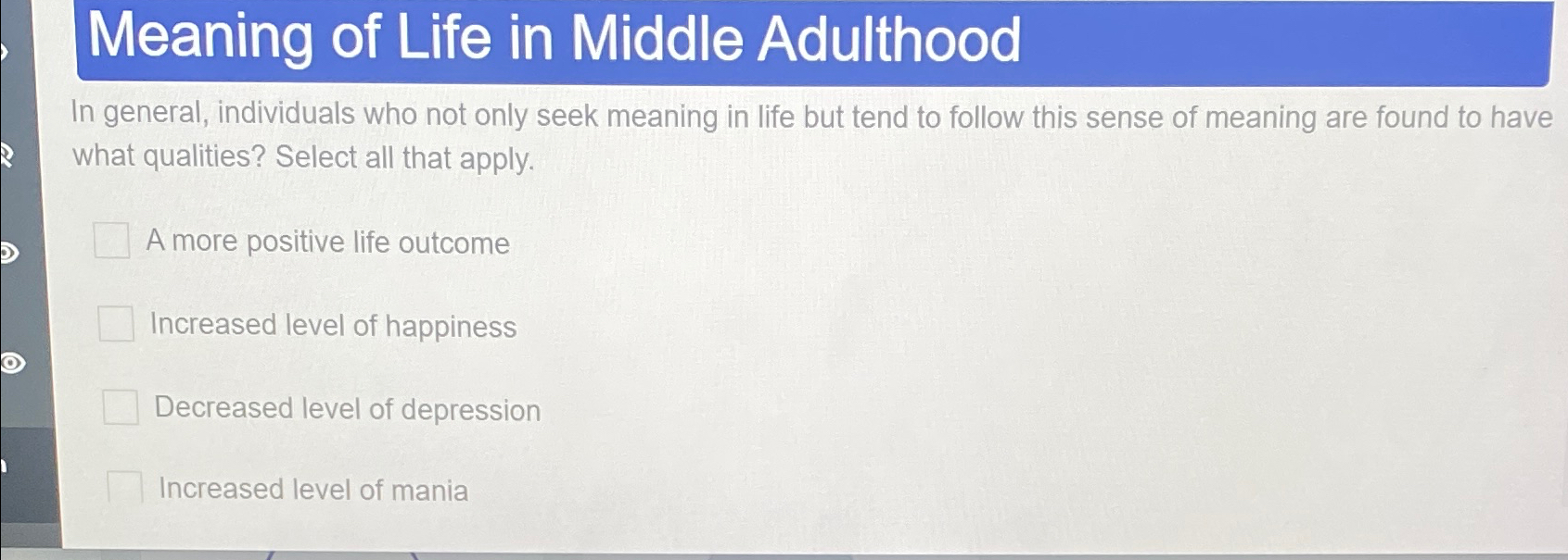 Solved Meaning of Life in Middle AdulthoodIn general, | Chegg.com