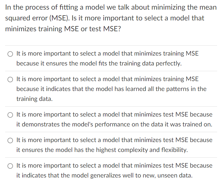 Solved In the process of fitting a model we talk about | Chegg.com