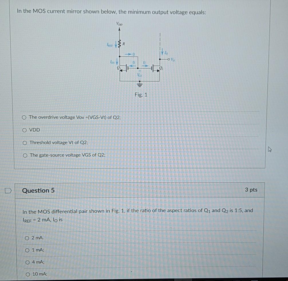 Solved In the MOS current mirror shown below, the minimum | Chegg.com