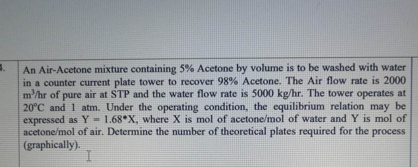Solved 4. An Air-Acetone mixture containing 5% Acetone by | Chegg.com