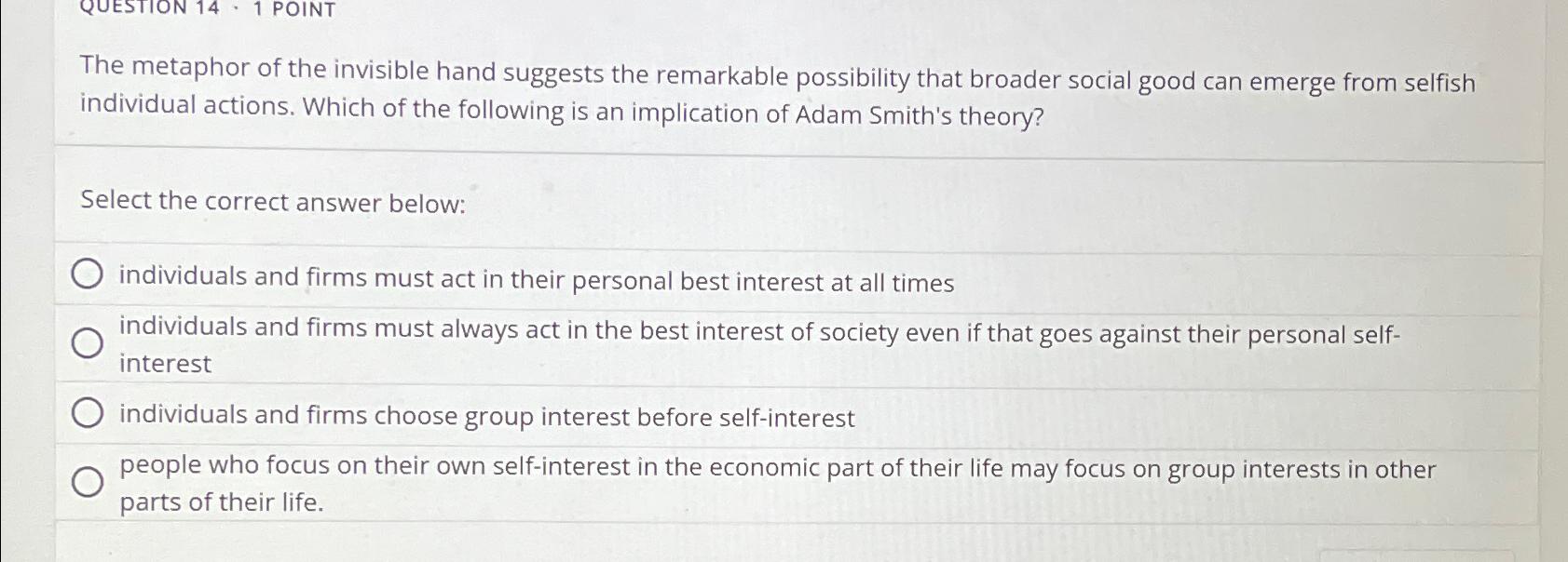 Solved The metaphor of the invisible hand suggests the | Chegg.com