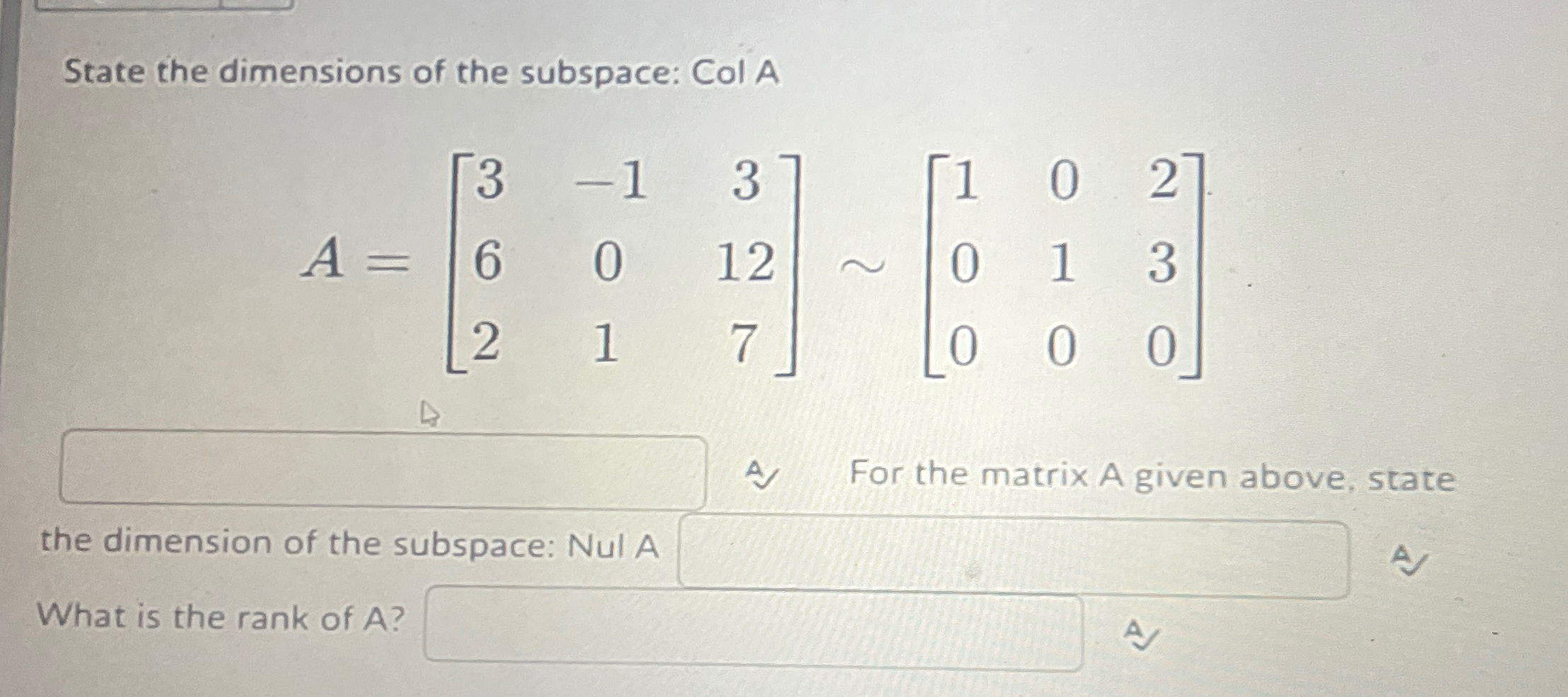Solved State the dimensions of the subspace: | Chegg.com