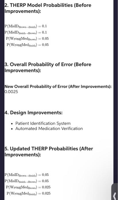 Solved 2. THERP Model Probabilities (Before Improvements): | Chegg.com