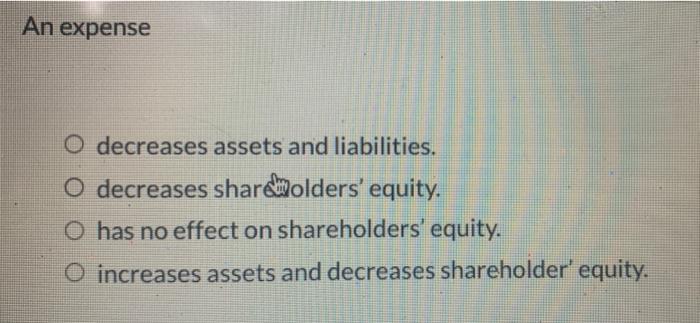 Solved An expense O decreases assets and liabilities. O | Chegg.com