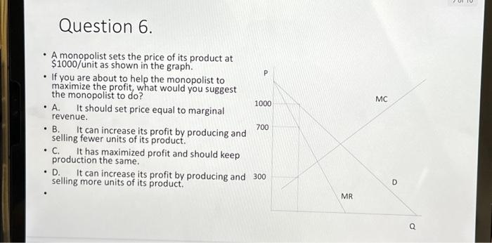 Solved Question 6. A monopolist sets the price of its | Chegg.com