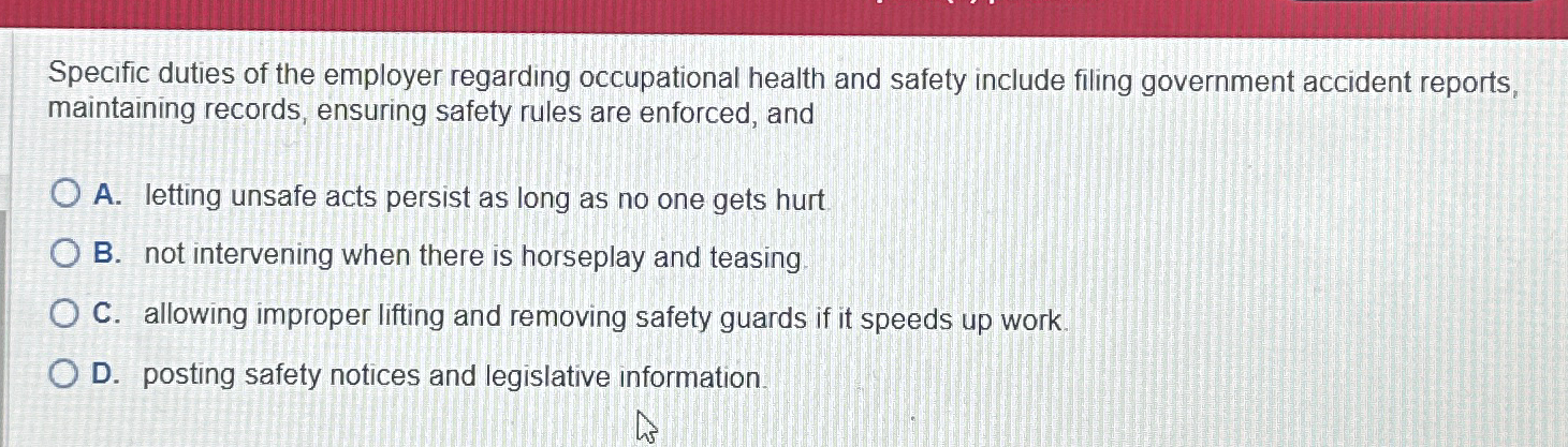 Solved Specific duties of the employer regarding | Chegg.com