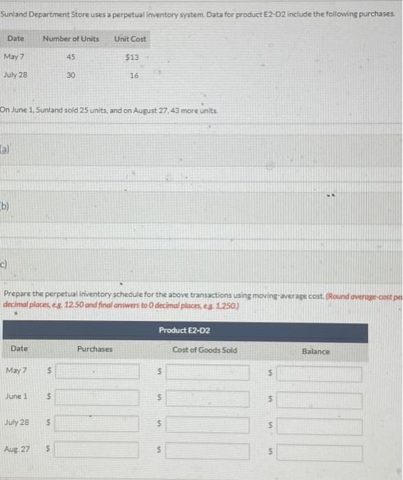 Sunland Department Store uses a perpetual inventory | Chegg.com