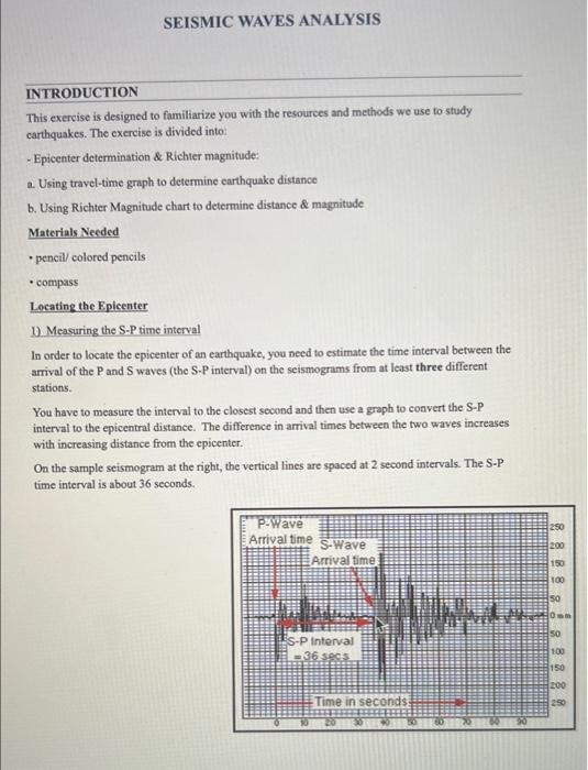 Solved SEISMIC WAVES ANALYSIS INTRODUCTION This exercise is | Chegg.com