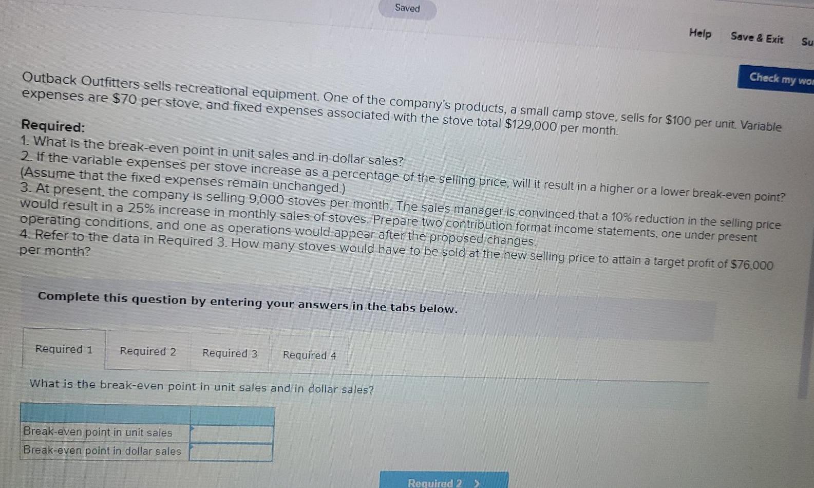Solved Saved Help Save & Exit Su Check my won Outback | Chegg.com