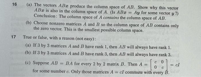 Solved 16 (a) The vectors ABx produce the column space of | Chegg.com
