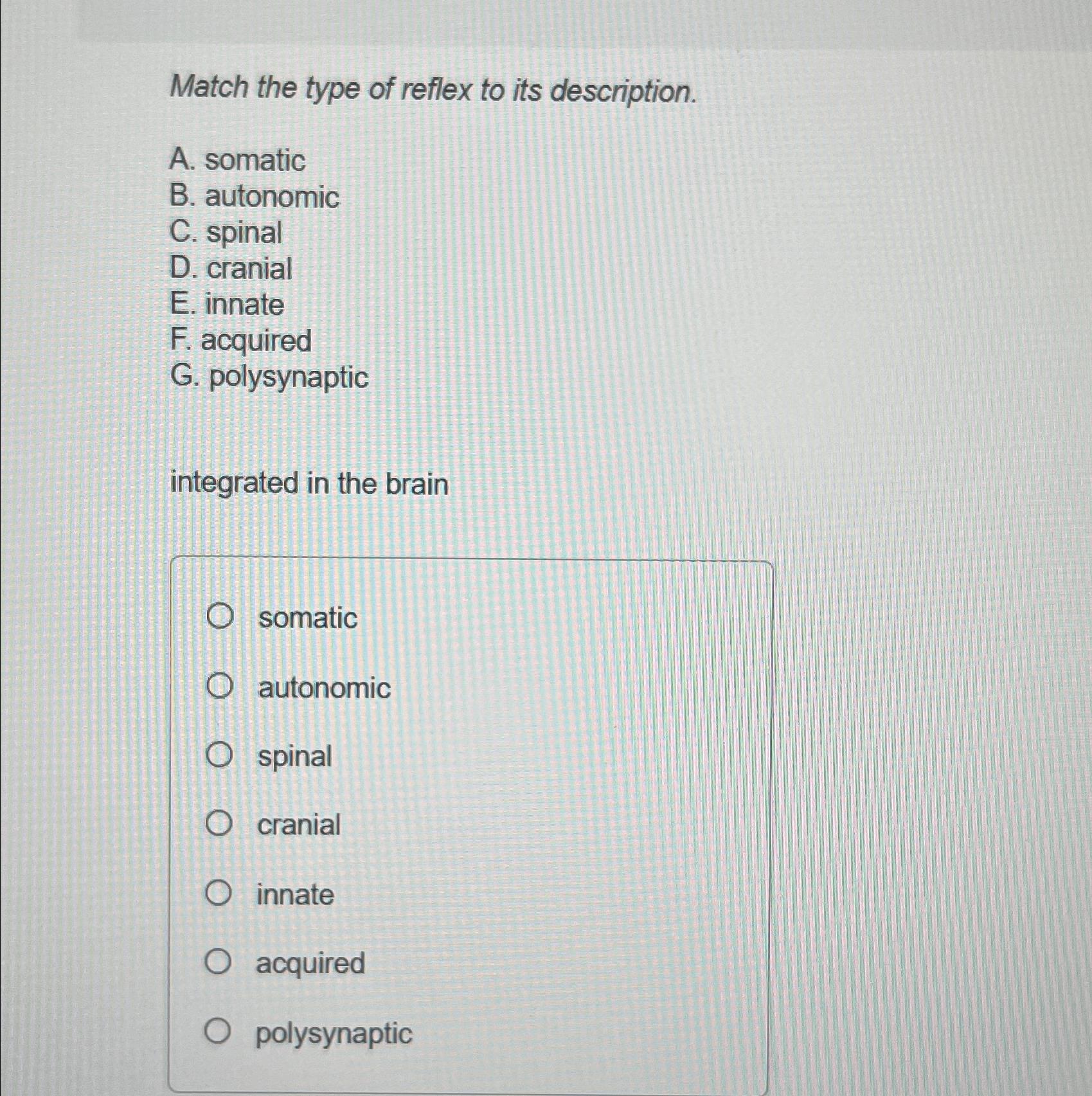 Solved Match the type of reflex to its description.A. | Chegg.com