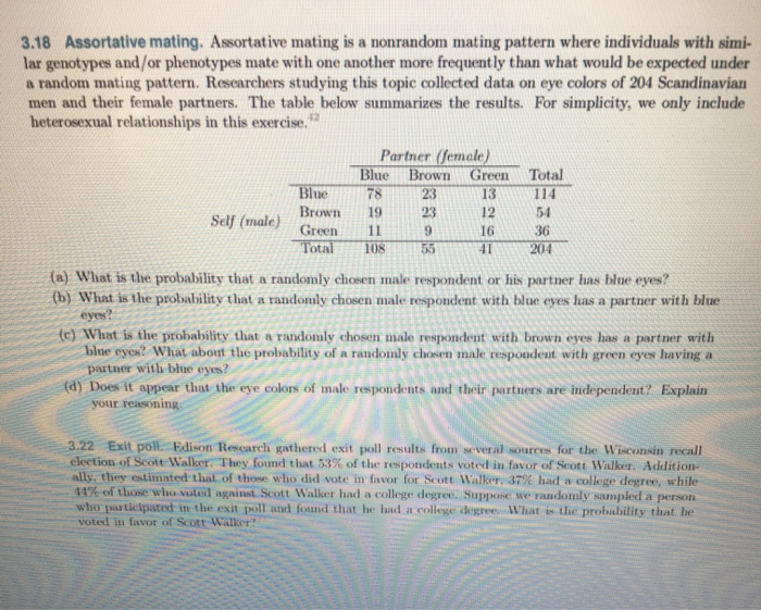 Solved 3.18 Assortative mating. Assortative mating is a | Chegg.com