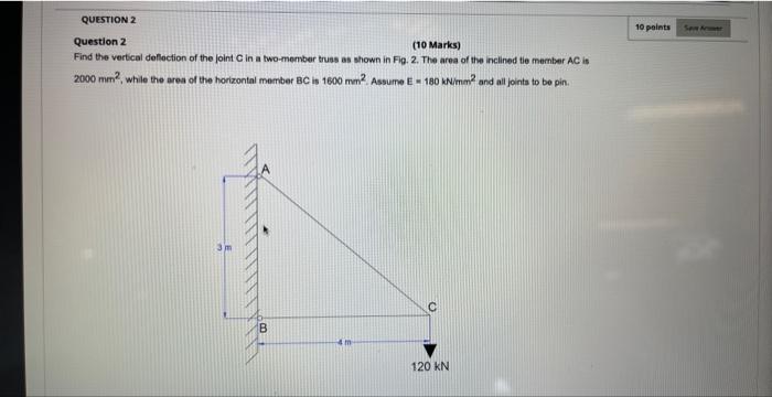 Solved Question 2 (10 Marks) Find the vertical deflection of | Chegg.com