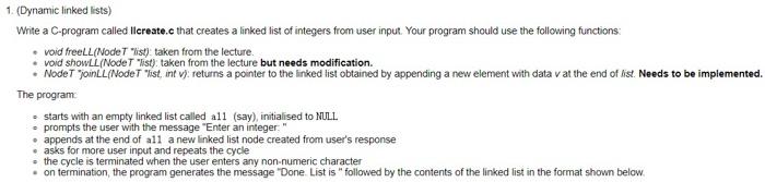 Solved 2. (Dynamic linked lists) Extend the C-program from | Chegg.com
