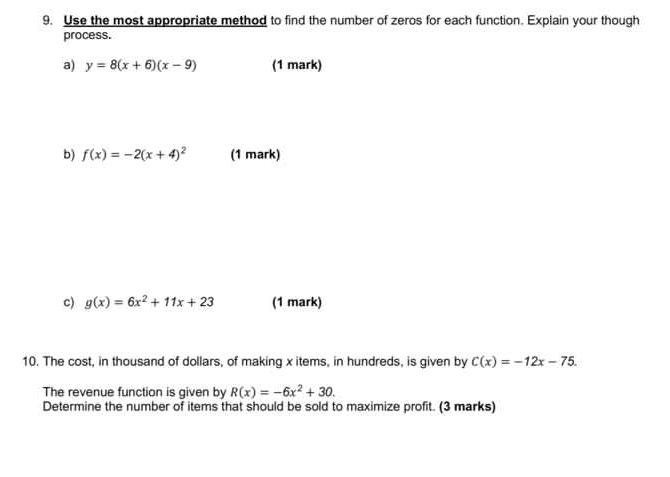 Solved 9. ﻿find the number of zeros for each function10. | Chegg.com