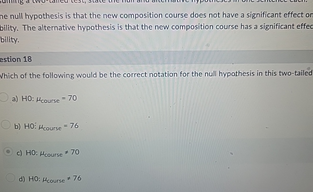 Solved he null hypothesis is that the new composition course | Chegg.com