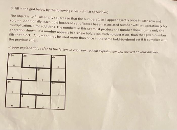 Solved 3. Fill in the grid below by the following rules: | Chegg.com