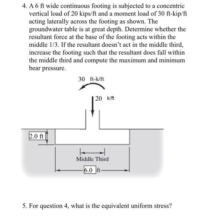Solved 4. A 6 ft wide continuous footing is subjected to a | Chegg.com