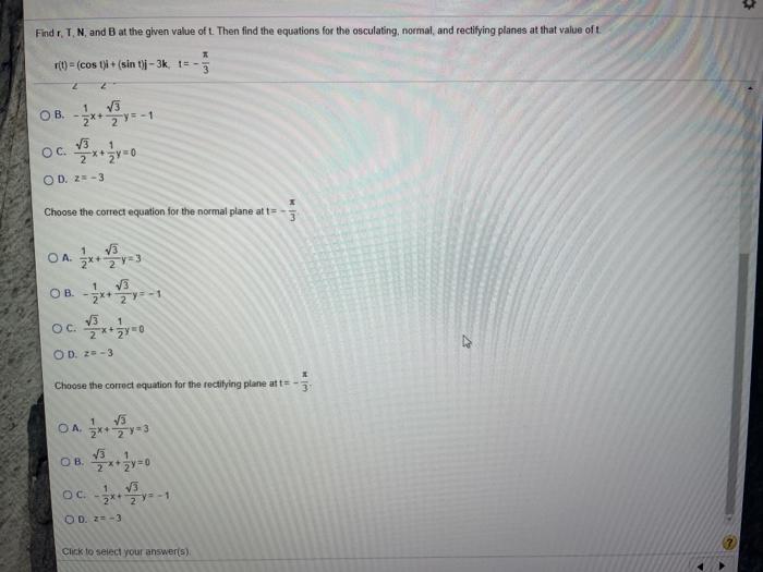 Solved Find , T,N and B at the given value oft. Then find | Chegg.com