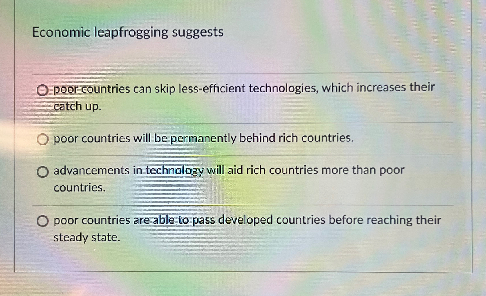 Solved Economic leapfrogging suggestspoor countries can skip | Chegg.com