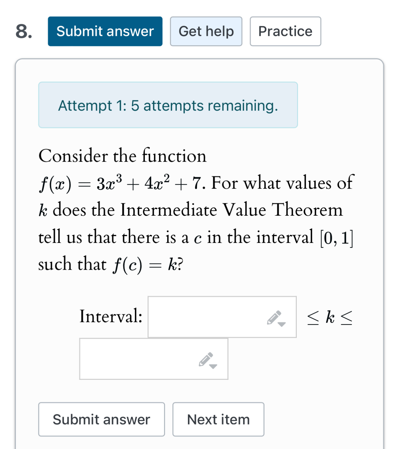 Solved Attempt 1: 5 ﻿attempts remaining.Consider the | Chegg.com