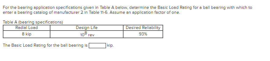Solved For the bearing application specifications given in | Chegg.com