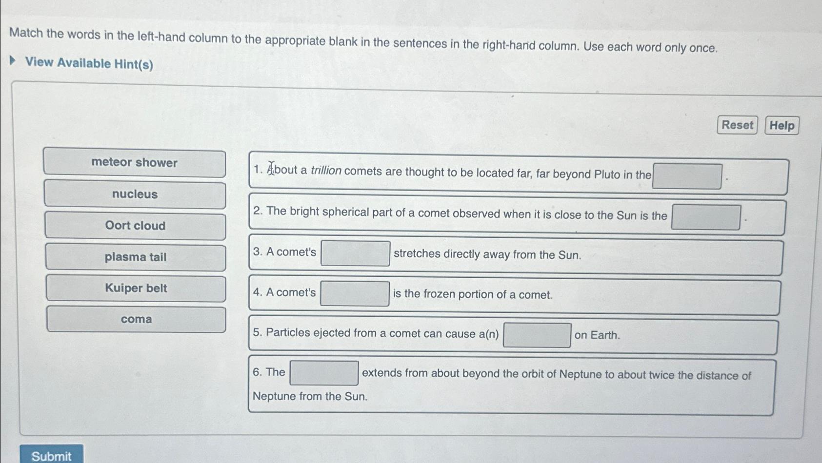 Solved Match the words in the left-hand column to the | Chegg.com