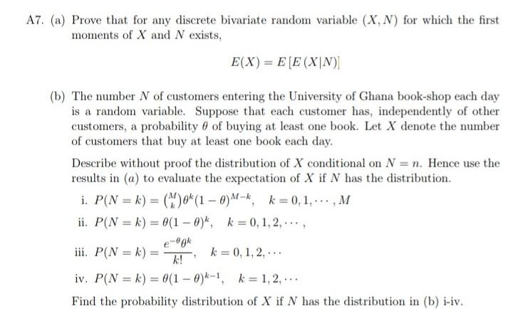 Solved A7. (a) Prove that for any discrete bivariate random | Chegg.com