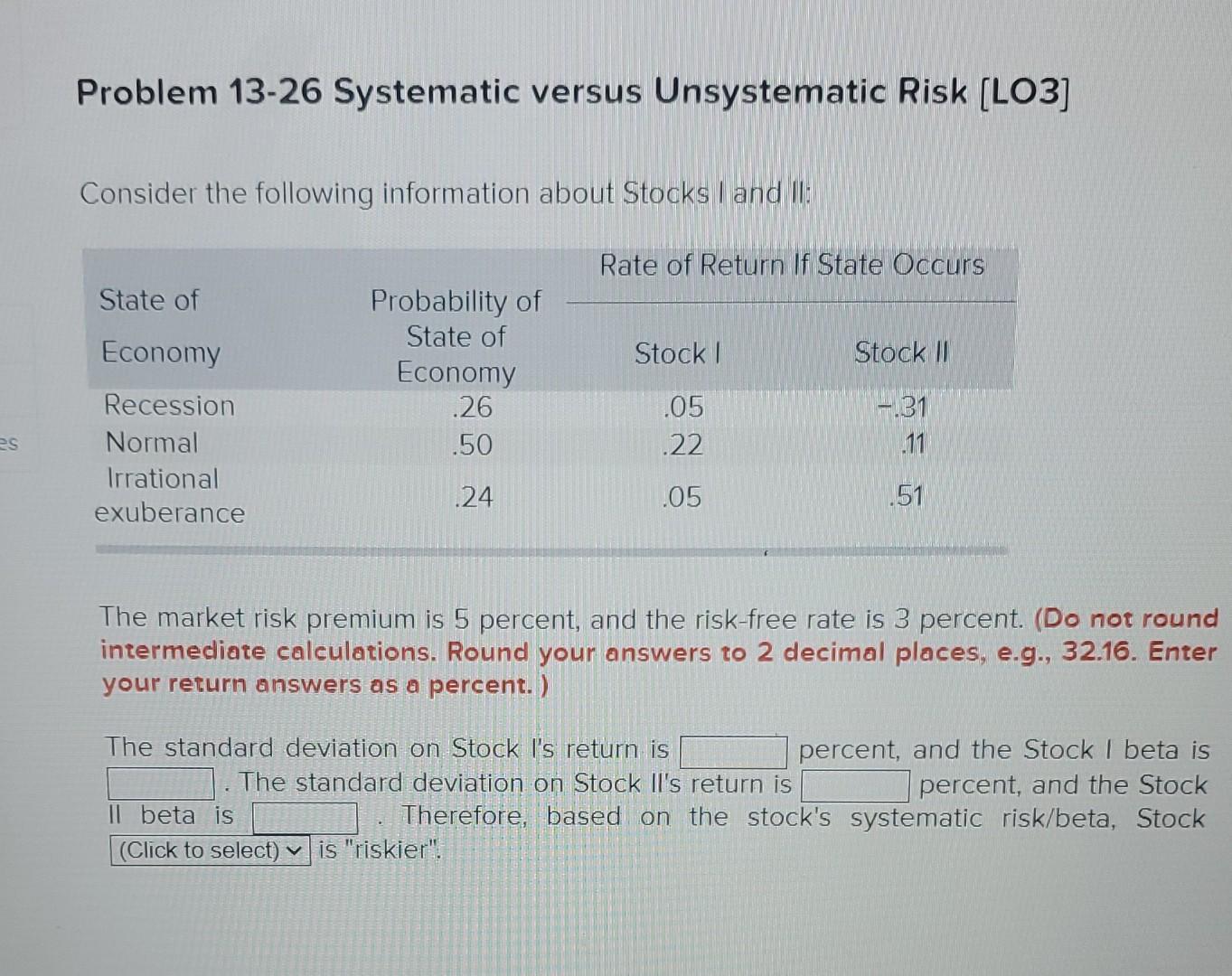 Solved Problem 13-26 Systematic versus Unsystematic Risk | Chegg.com