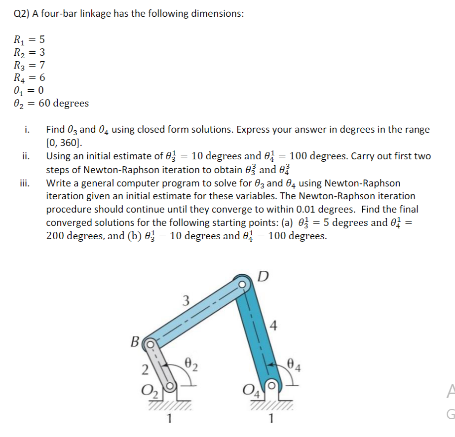 Solved Q2) ﻿A four-bar linkage has the following | Chegg.com