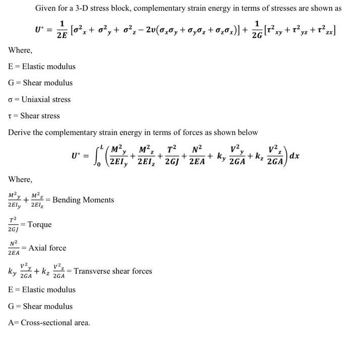 Solved Given for a 3-D stress block, complementary strain | Chegg.com